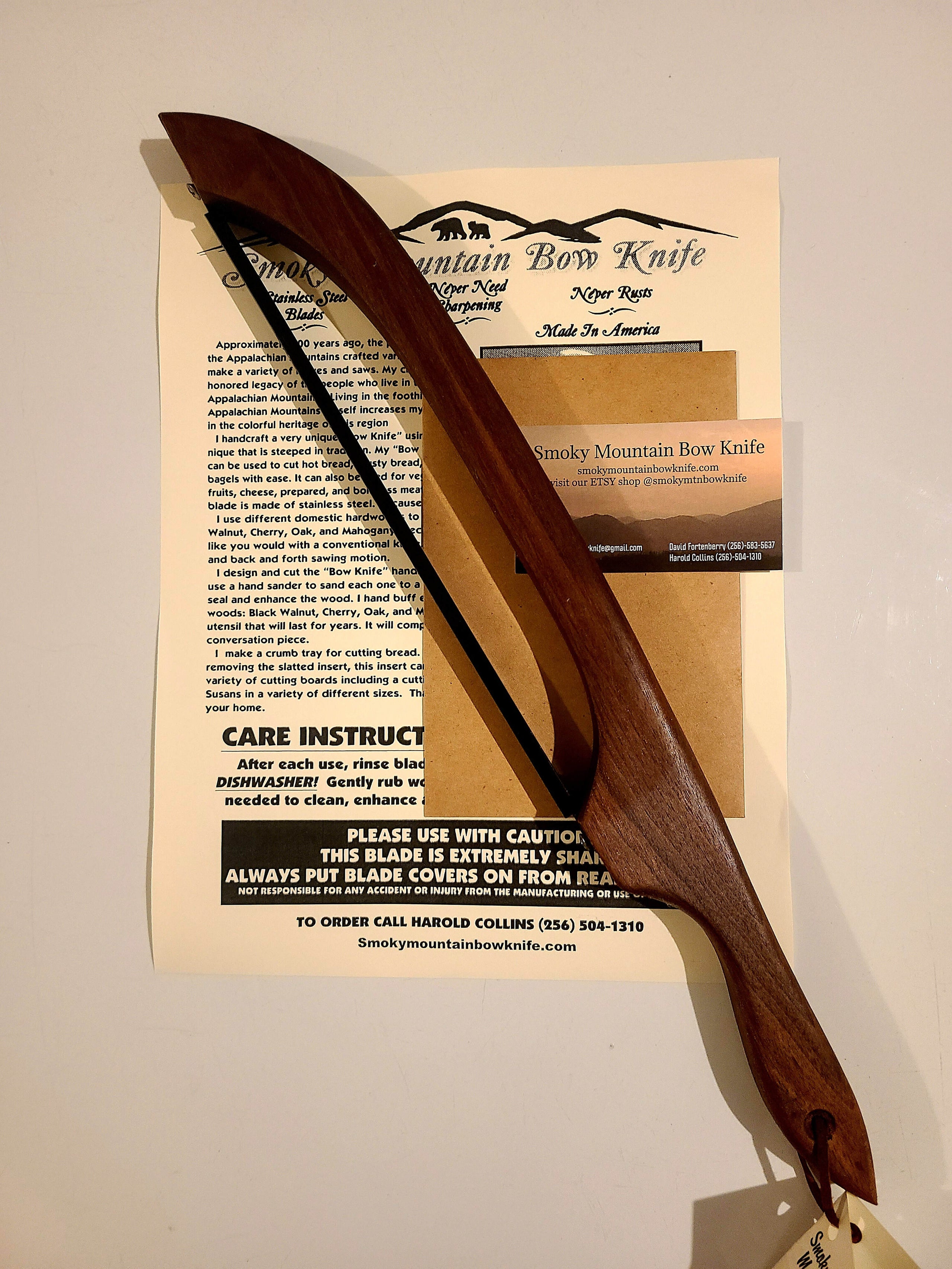 black walnut bow knife, bread knife, fiddle knife, cheese knife ...